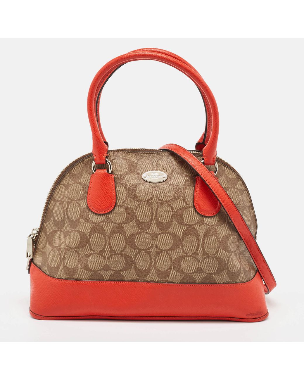 COACH /signature Coated Canvas And Leather Cora Dome Satchel in Red | Lyst
