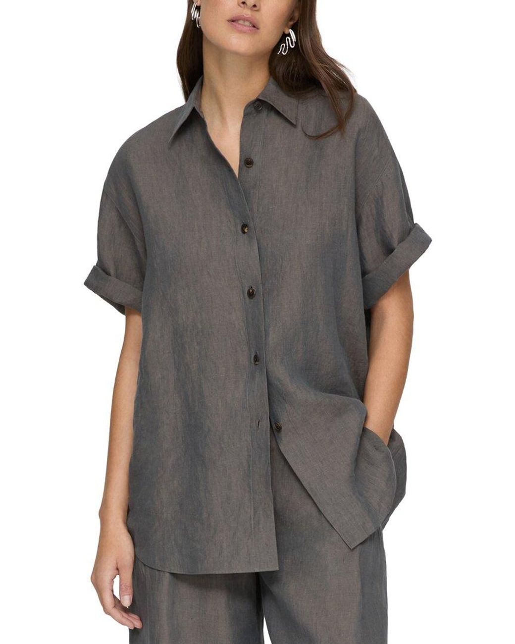 Lafayette 148 New York Drop Shoulder Button Oversized Blouse in Gray | Lyst