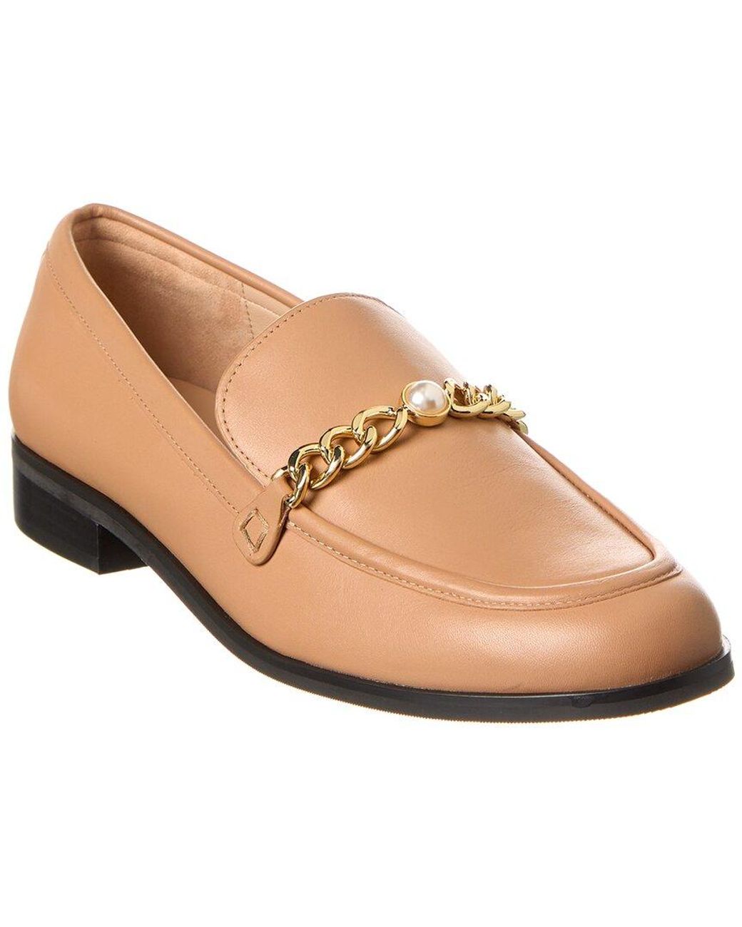 Stuart Weitzman Owen Pearl Chain Leather Loafer in Natural | Lyst