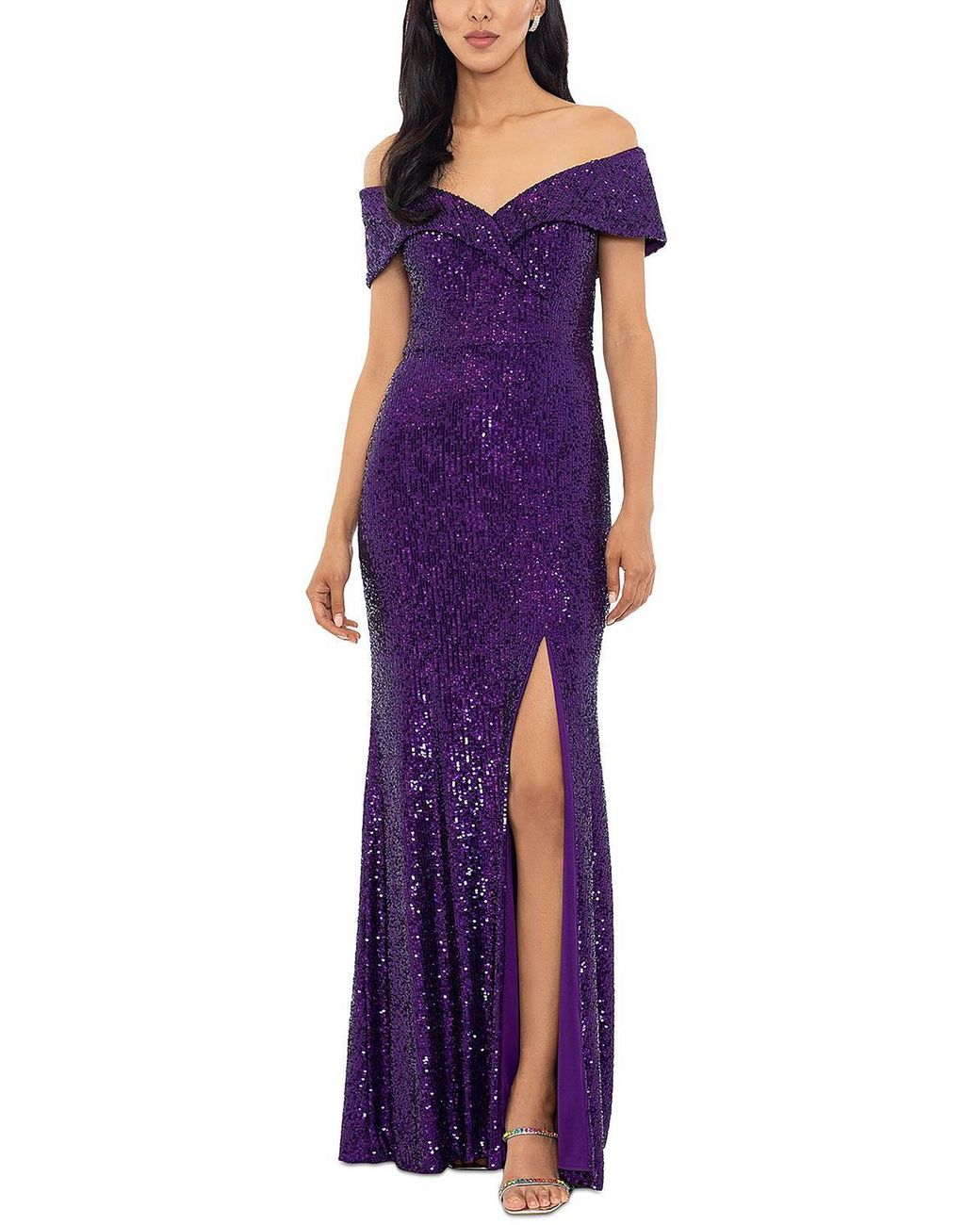 Xscape Squined Split Evening Dress in Purple | Lyst