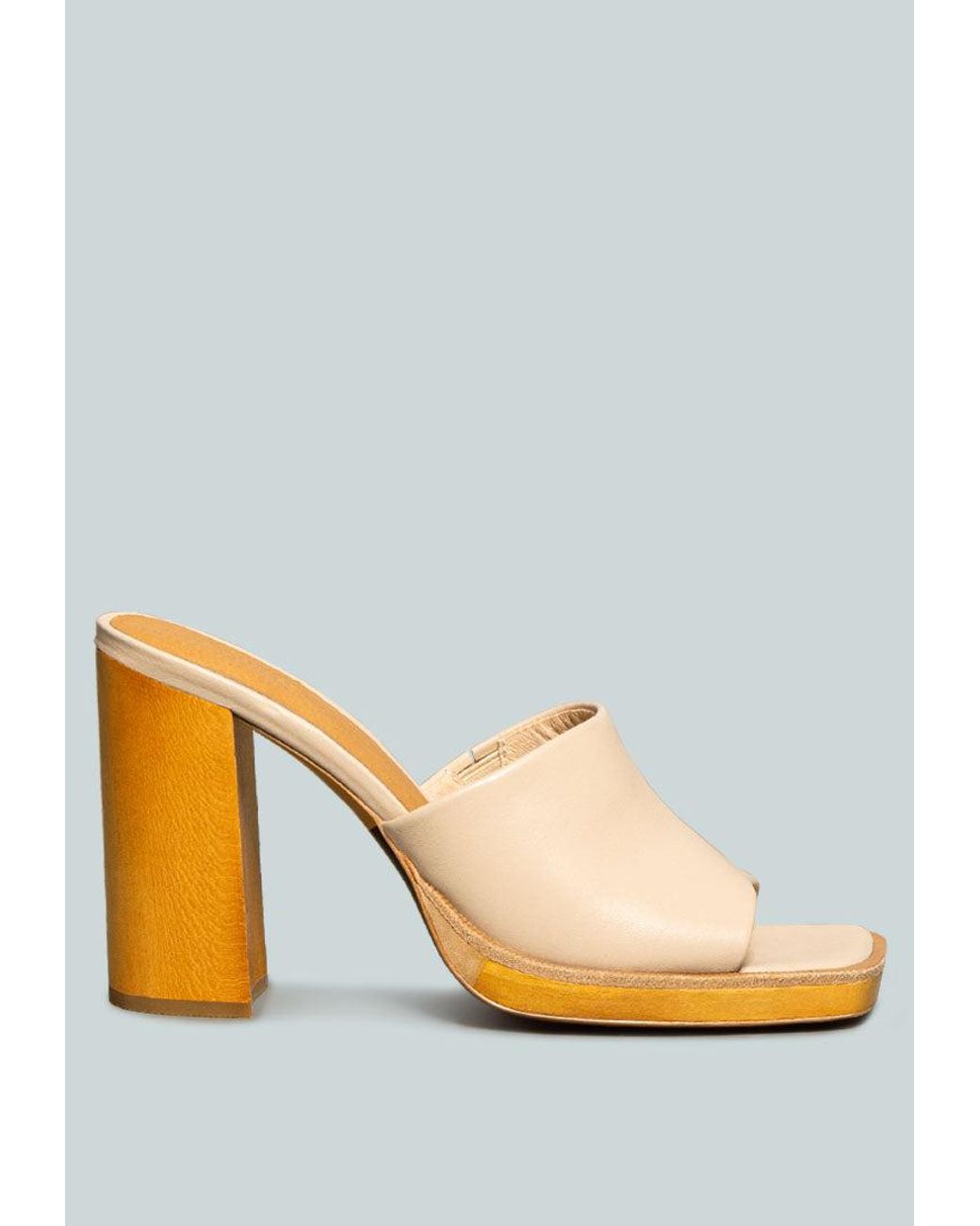 Rag & Co Carey Nude Leather High Heeled Block Sandal in Natural | Lyst