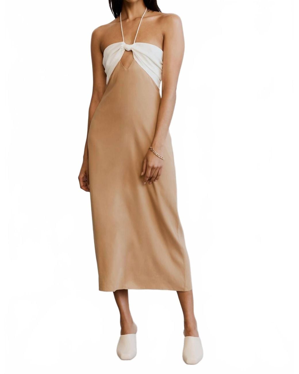 Third Form Let's Split Slip Midi Dress in Natural | Lyst