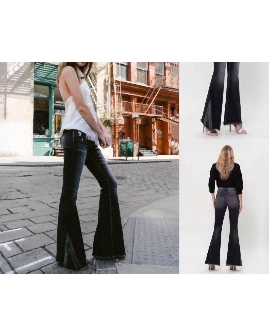 Flying Monkey High Rise Flare Jeans W/ Contrast Panel in Black | Lyst