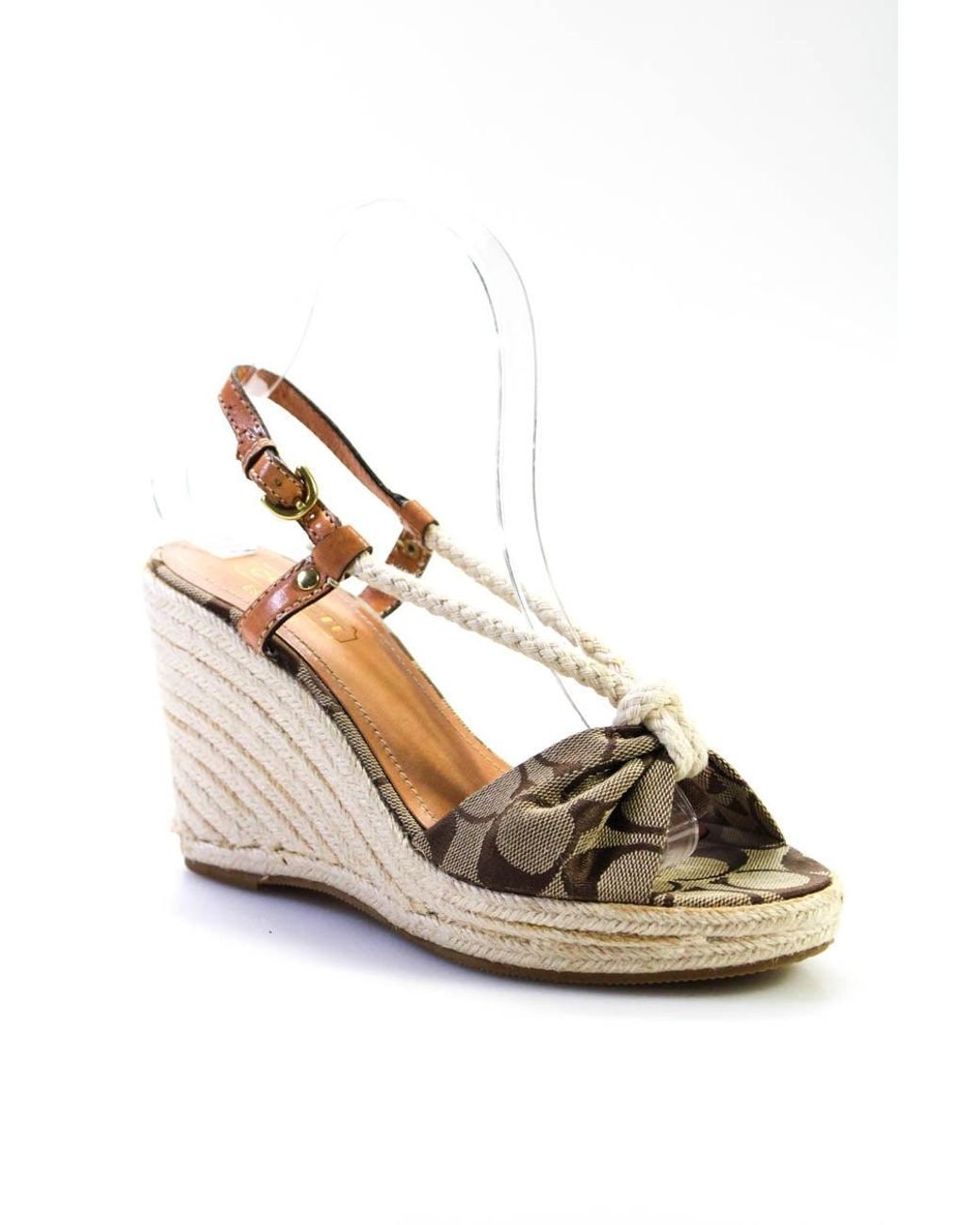 COACH Signature Open Toe Braided Slingback Wedge Heels in Metallic | Lyst