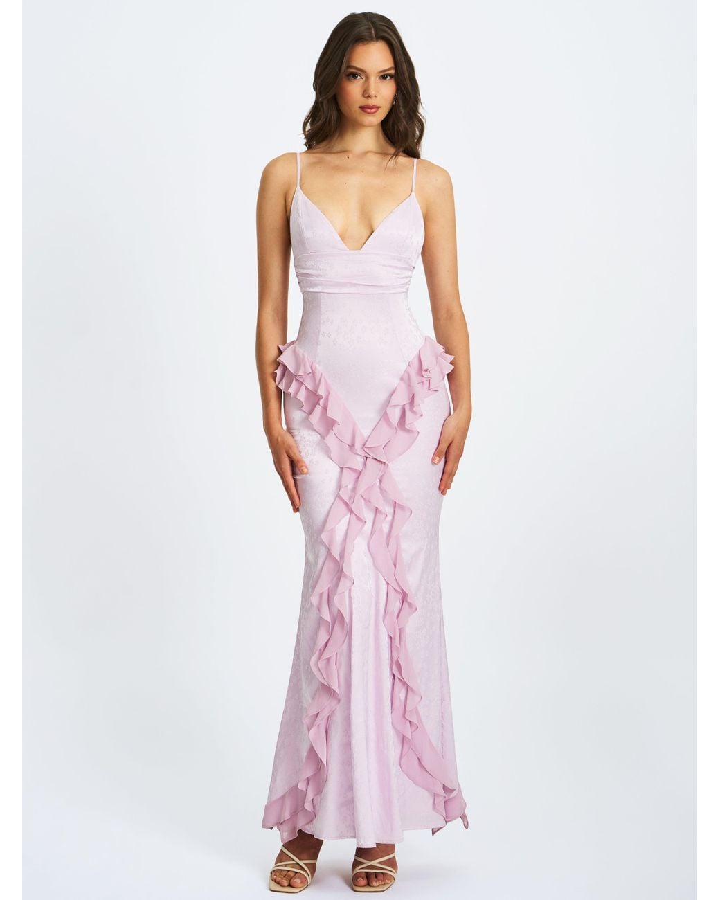 Miss Circle Paolina Taro Jacquard Ruffle Mermaid Maxi Dress in Pink | Lyst