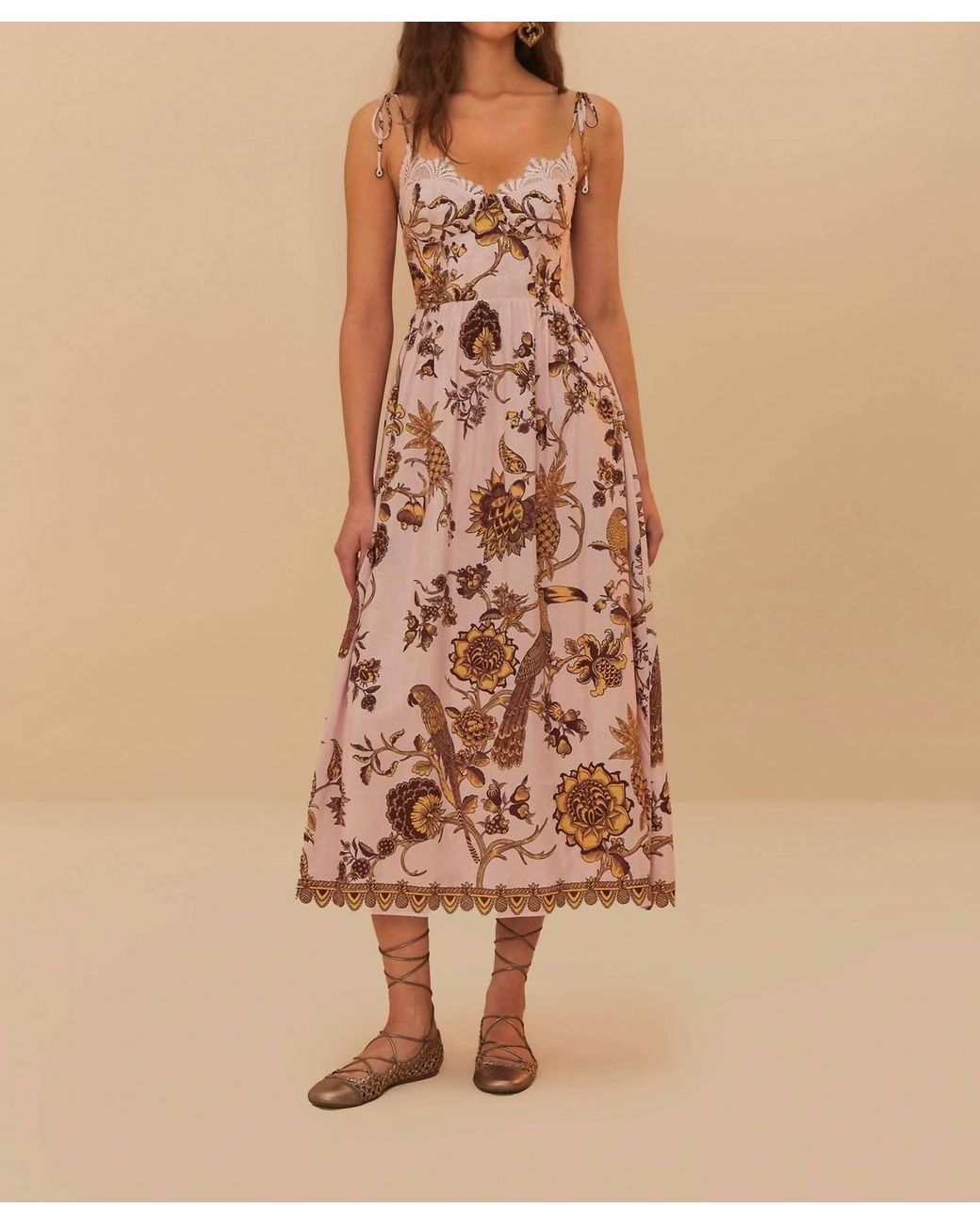 FARM Rio Tropical Landing Midi Dress in Natural | Lyst