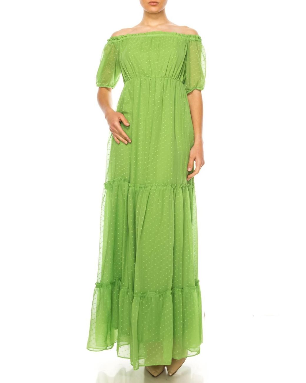 Maison Tara Short Sleeve Tiered Maxi Dress in Green | Lyst