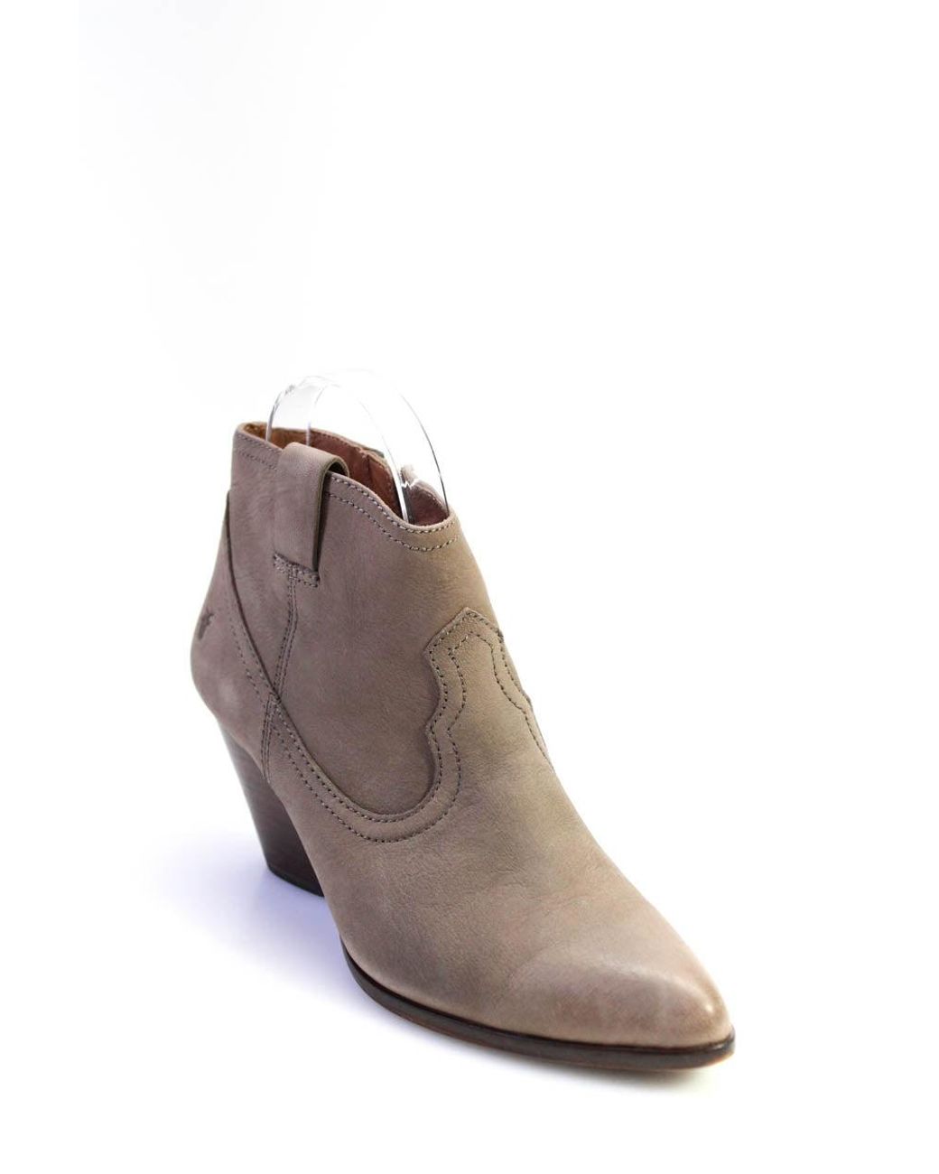 Frye Leather Side Zipped Slip-On Cuban Heels Ankle Booties in Brown | Lyst