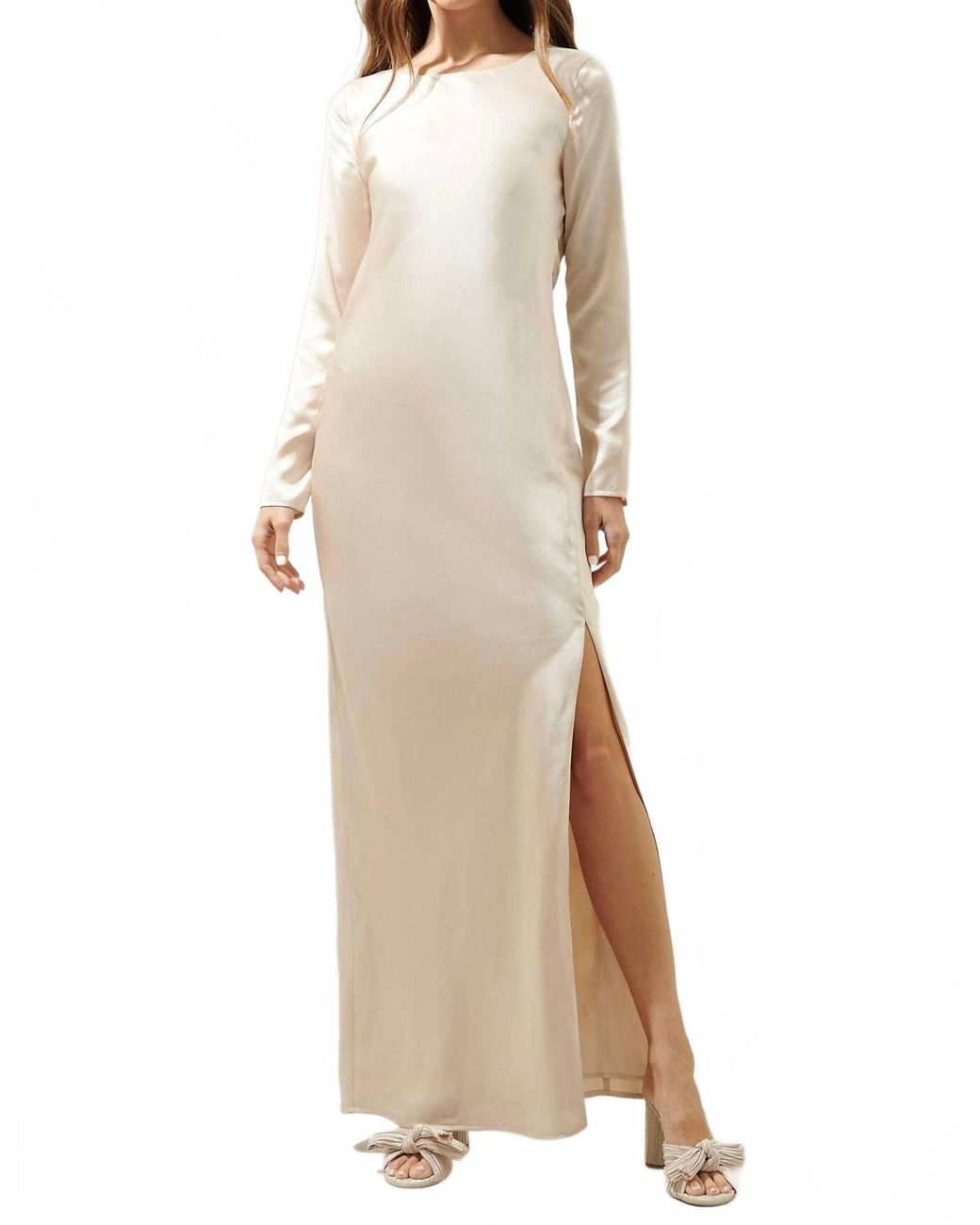Sugarlips Romantic Spotlight Open Back Satin Dress in Natural | Lyst