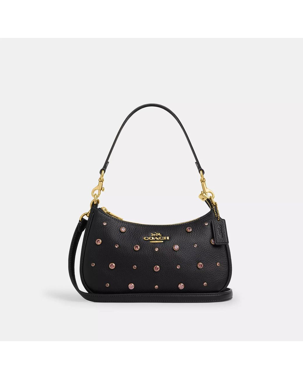 COACH Teri Shoulder Bag With Crystal in Black | Lyst