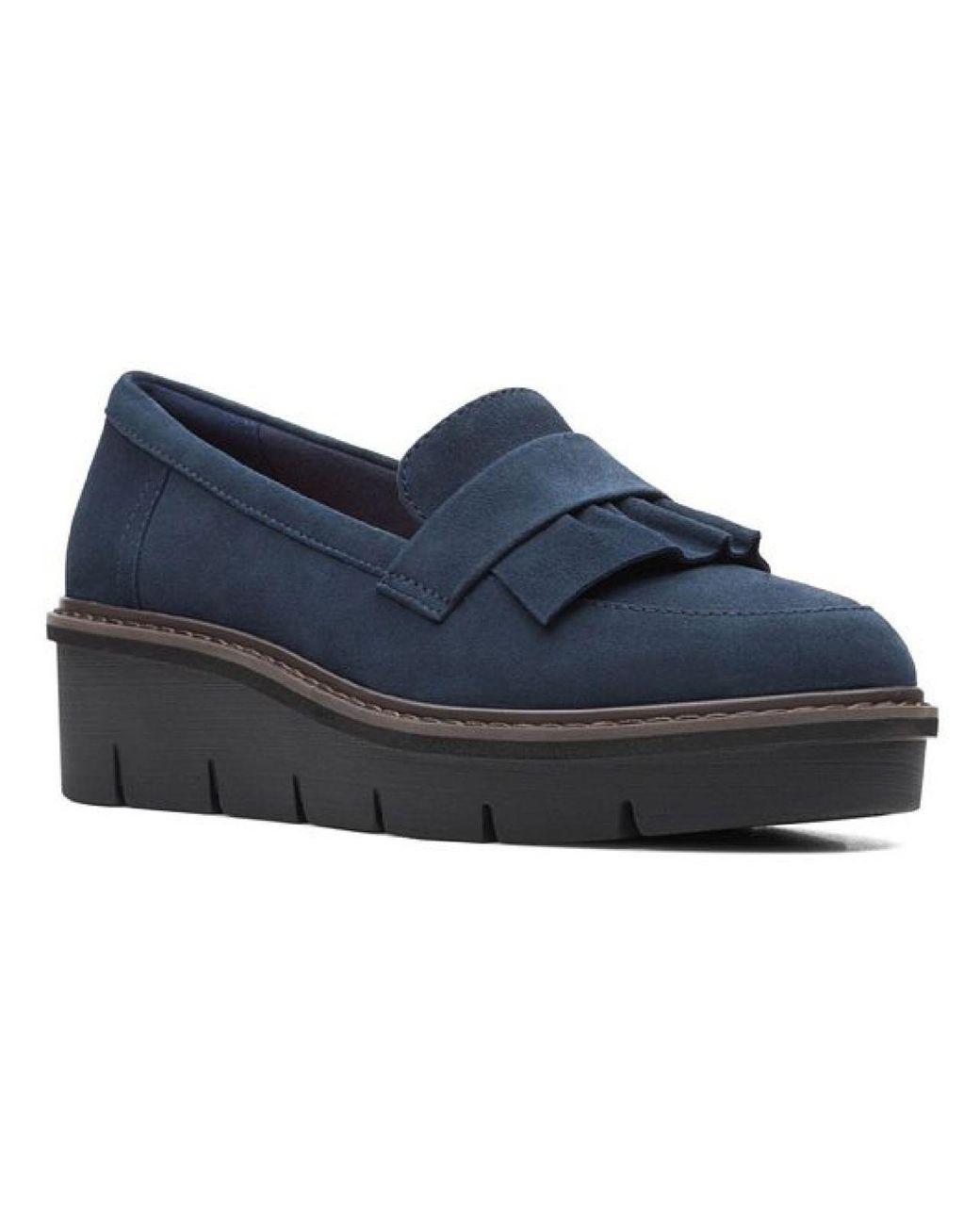 Clarks Airabell Slip Suede Wedge Loafers In Blue Lyst