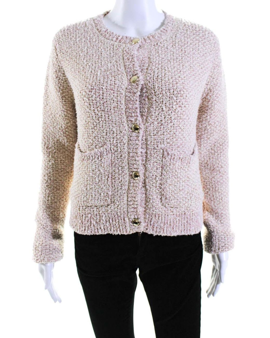 IRO Zelda Metallic Tweed Crew Neck Snap Jacket in Pink | Lyst