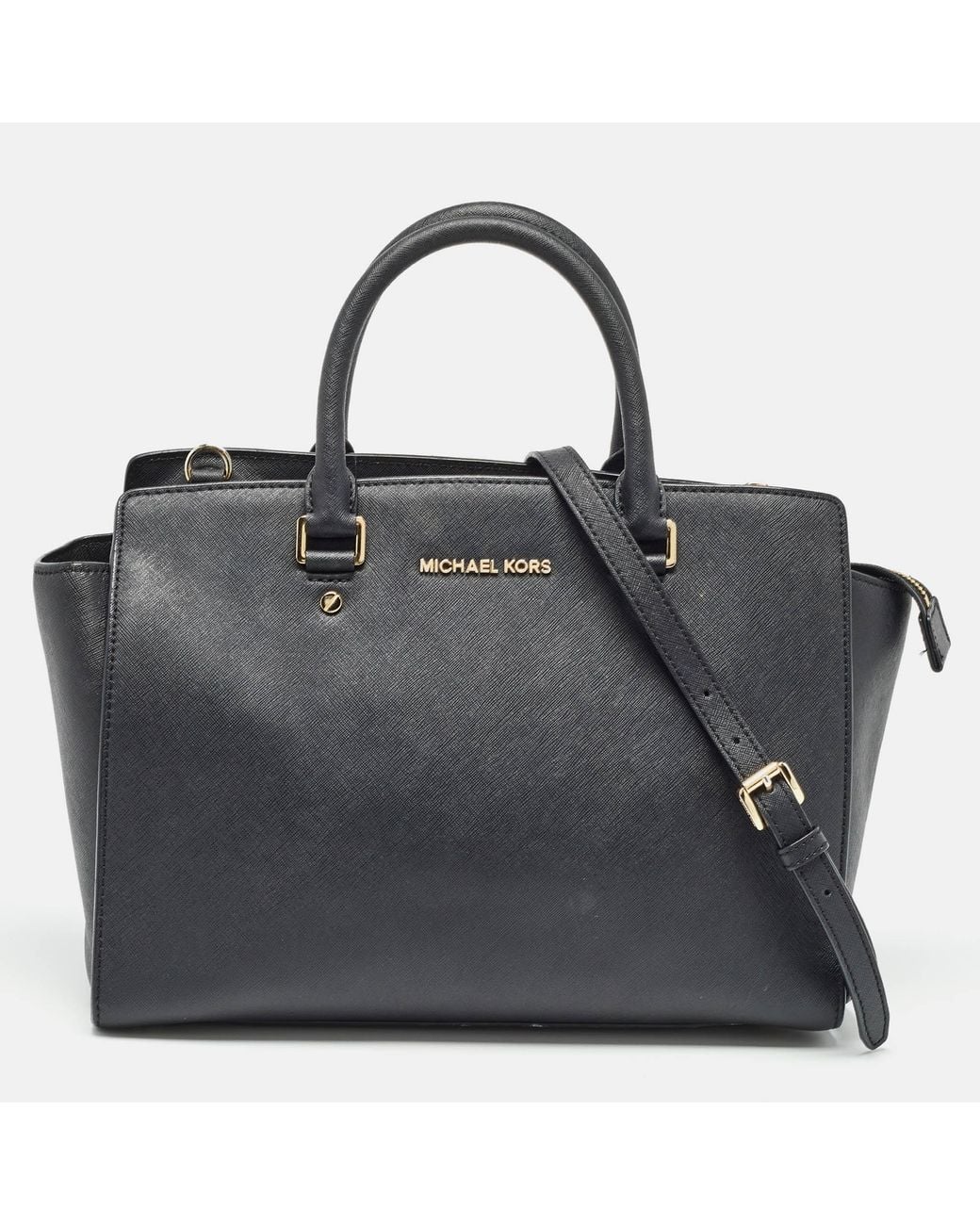 MICHAEL Michael Kors Saffiano Leather Large Selma Satchel in Black | Lyst
