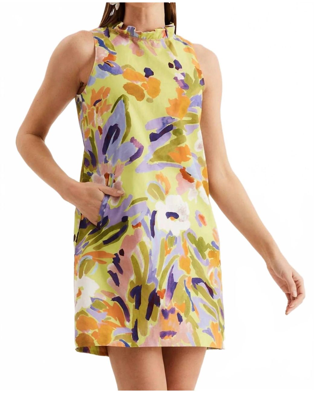 tyler boe Ella Chartruse Print Dress in Yellow | Lyst