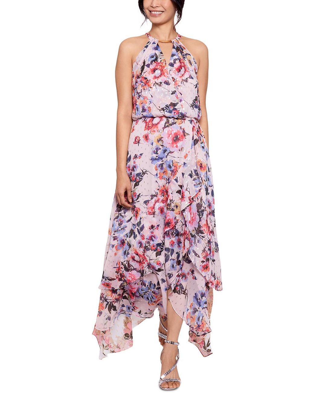 Xscape Floral Print Maxi Halter Dress In Red Lyst