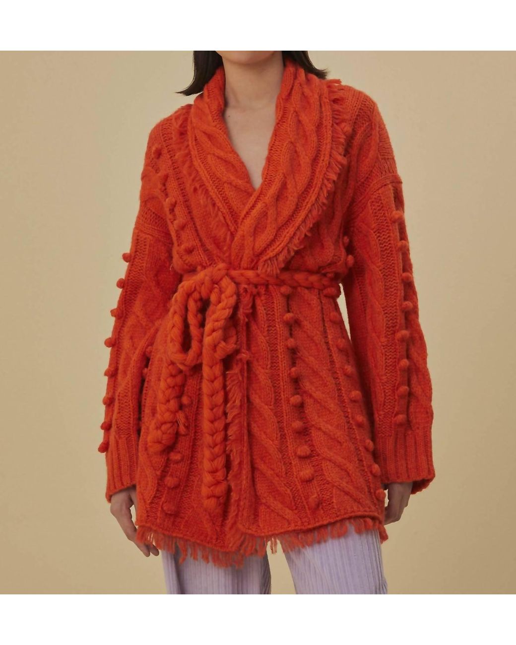 FARM Rio Braided Knit Cardigan in Red | Lyst
