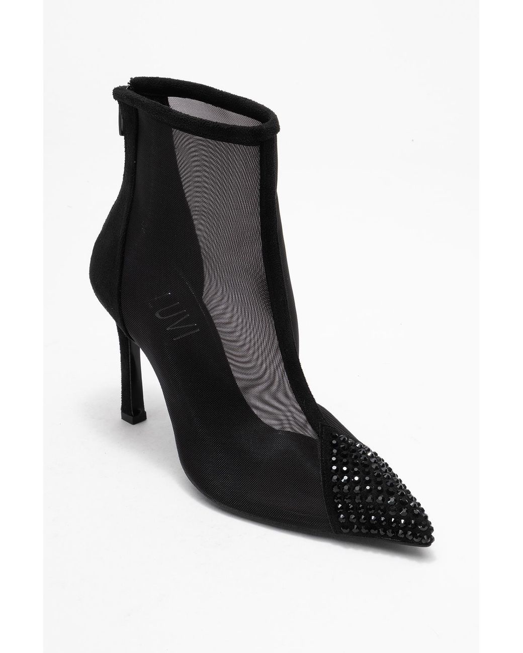 Prologue Shoes Farella Mesh Embellished Back-Zip Bootie in Black | Lyst