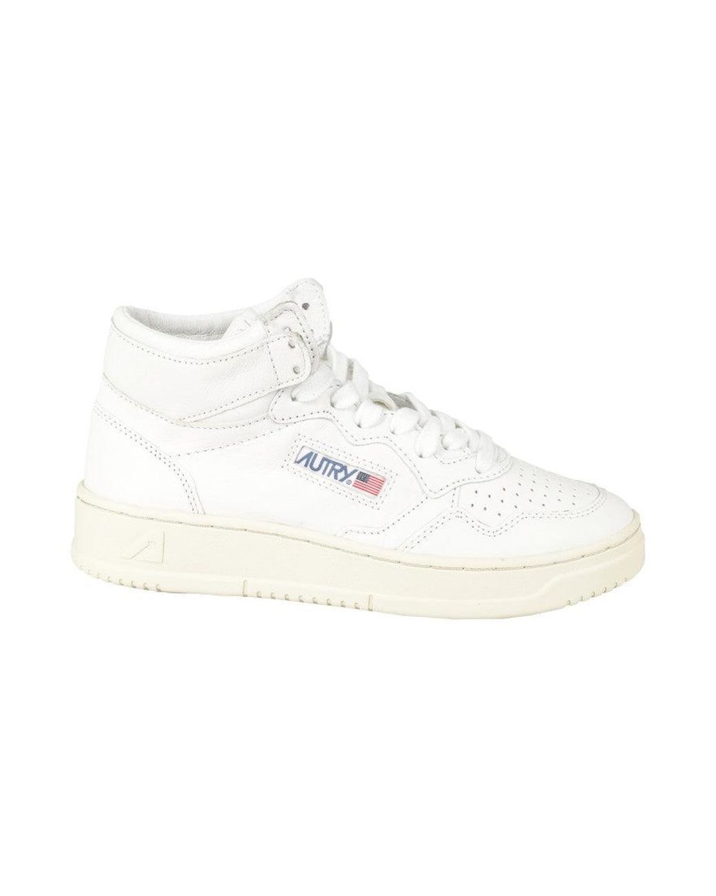 Autry Mid Leat Mid-Top Sneakers in White | Lyst