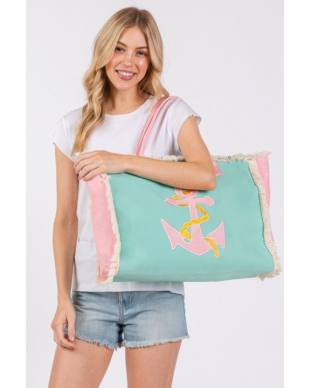 Fashnzfab Embroidered Anchor Patch Fringe Tote Bag in Green | Lyst