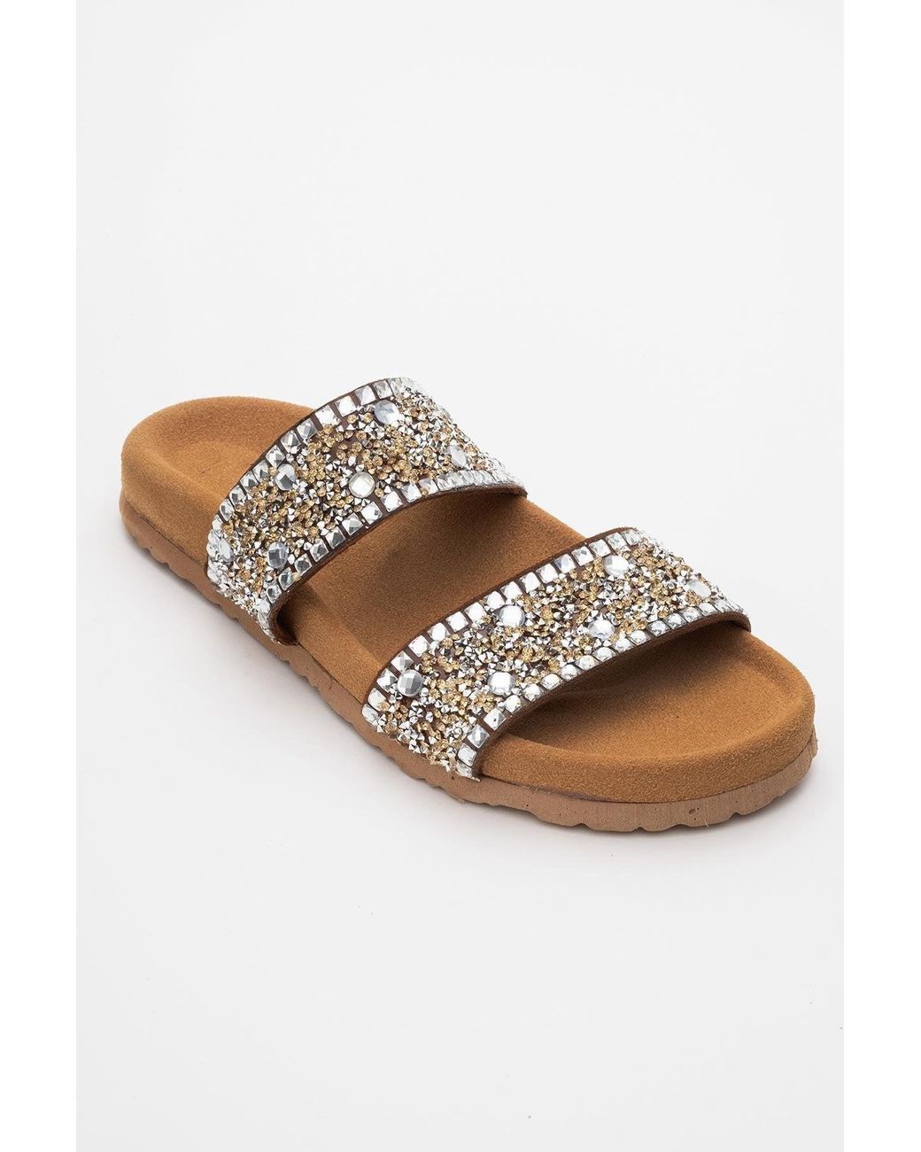 Forever & Always Shoes Jamie Leather Double Strap Slide Sandal With ...