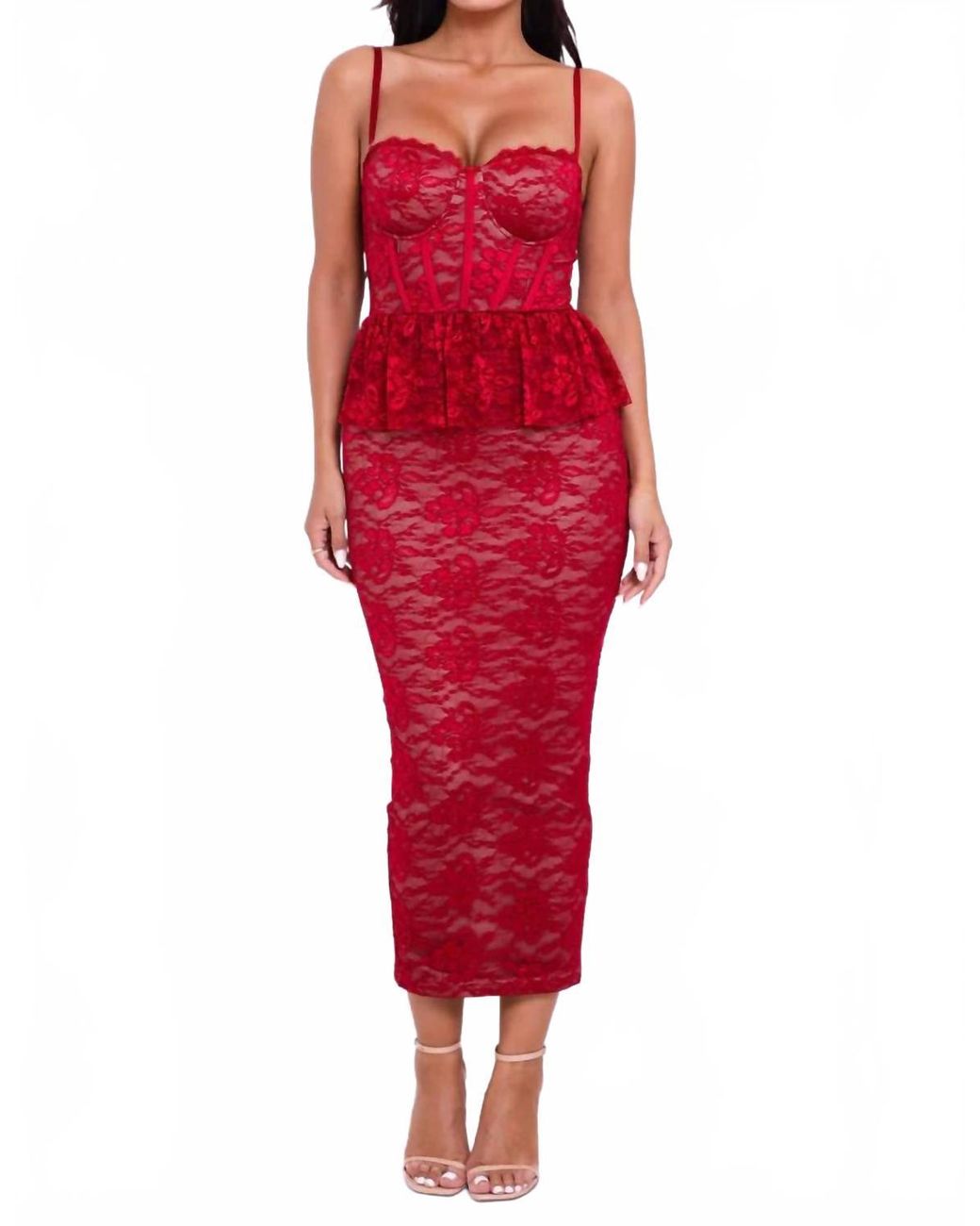 Label Nue Eris Midi Dress in Red | Lyst