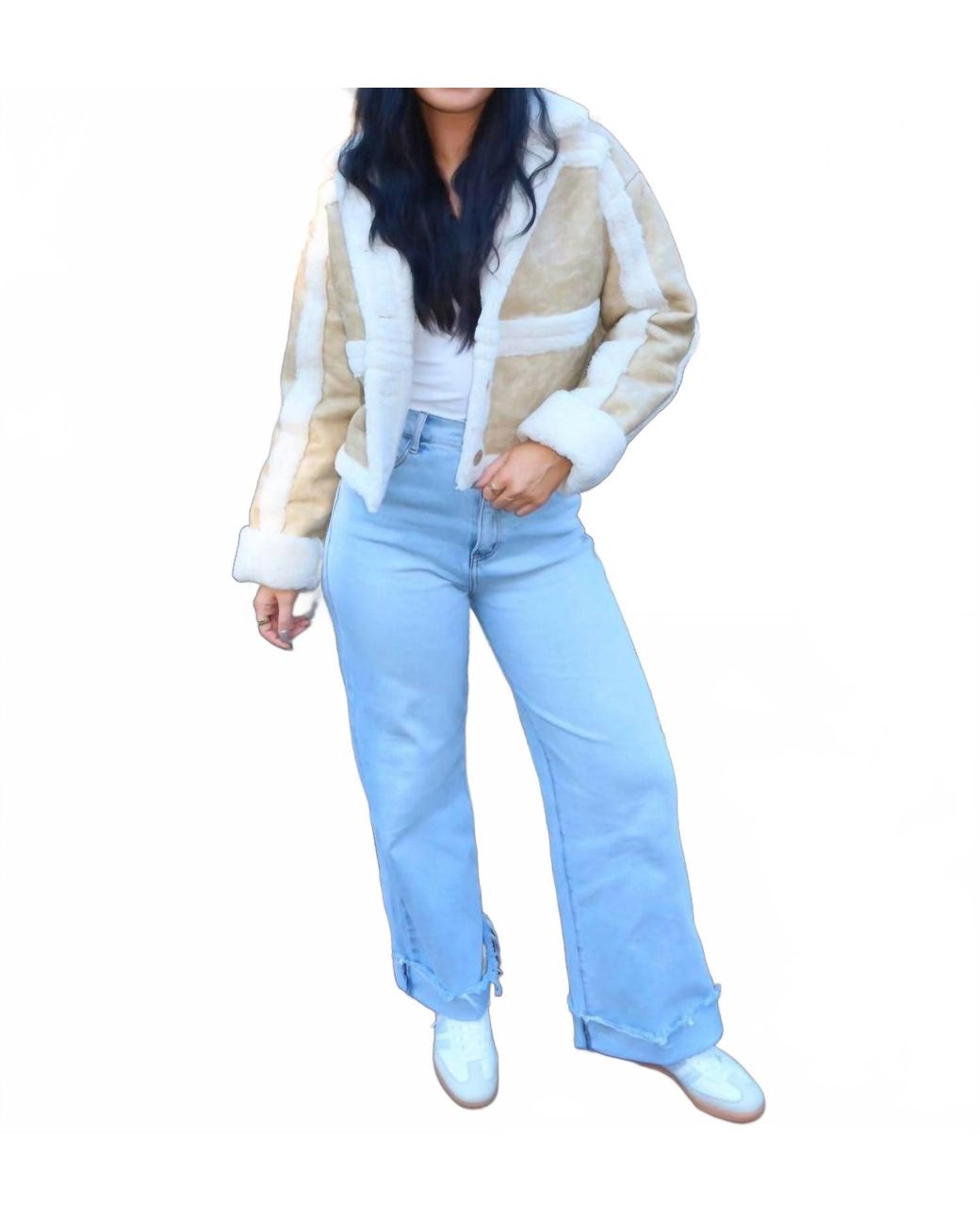 ACT Pretty Washed Polyurethane Short Shearling Coat in Blue | Lyst