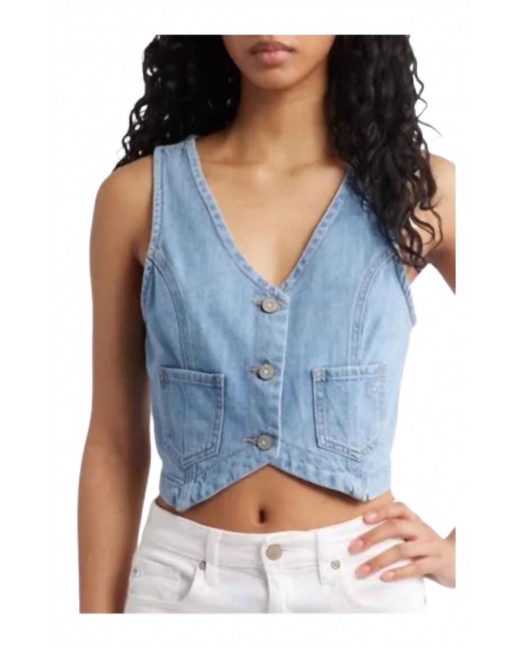 Hidden Jeans Crop Fitted Vest in Blue | Lyst