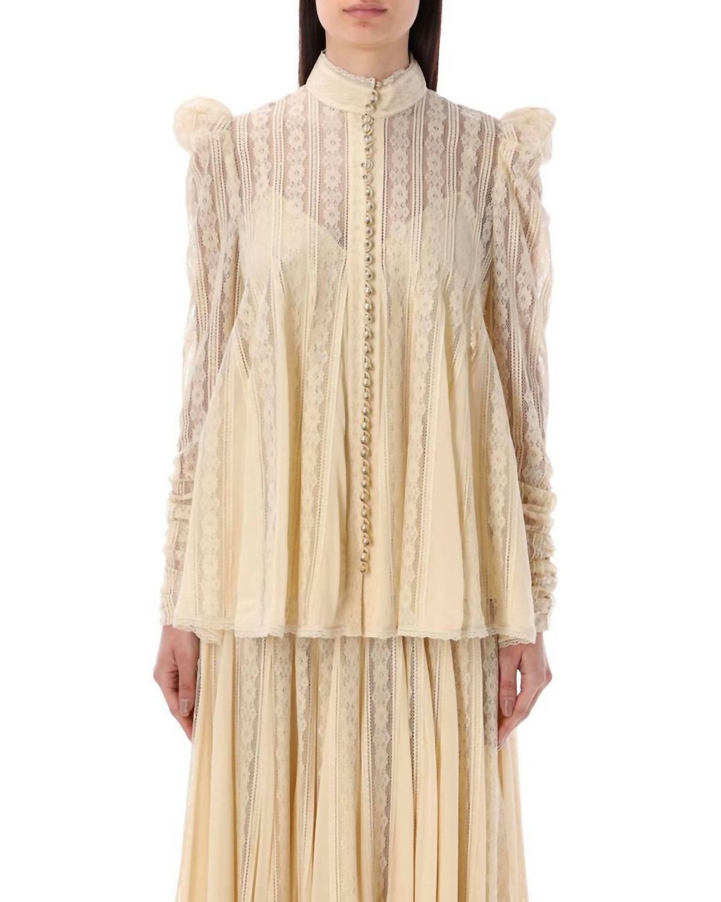 Zimmermann Wonderland Lace Vent Blouse In Cream in Natural | Lyst