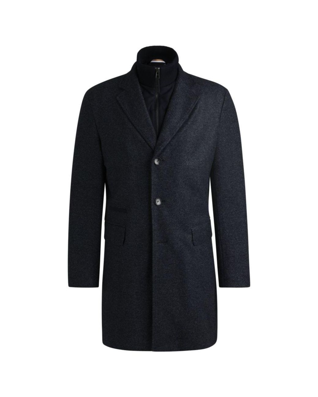BOSS Herringbone Slim-Fit Coat With Detachable Zip-Up Inner in Blue for ...