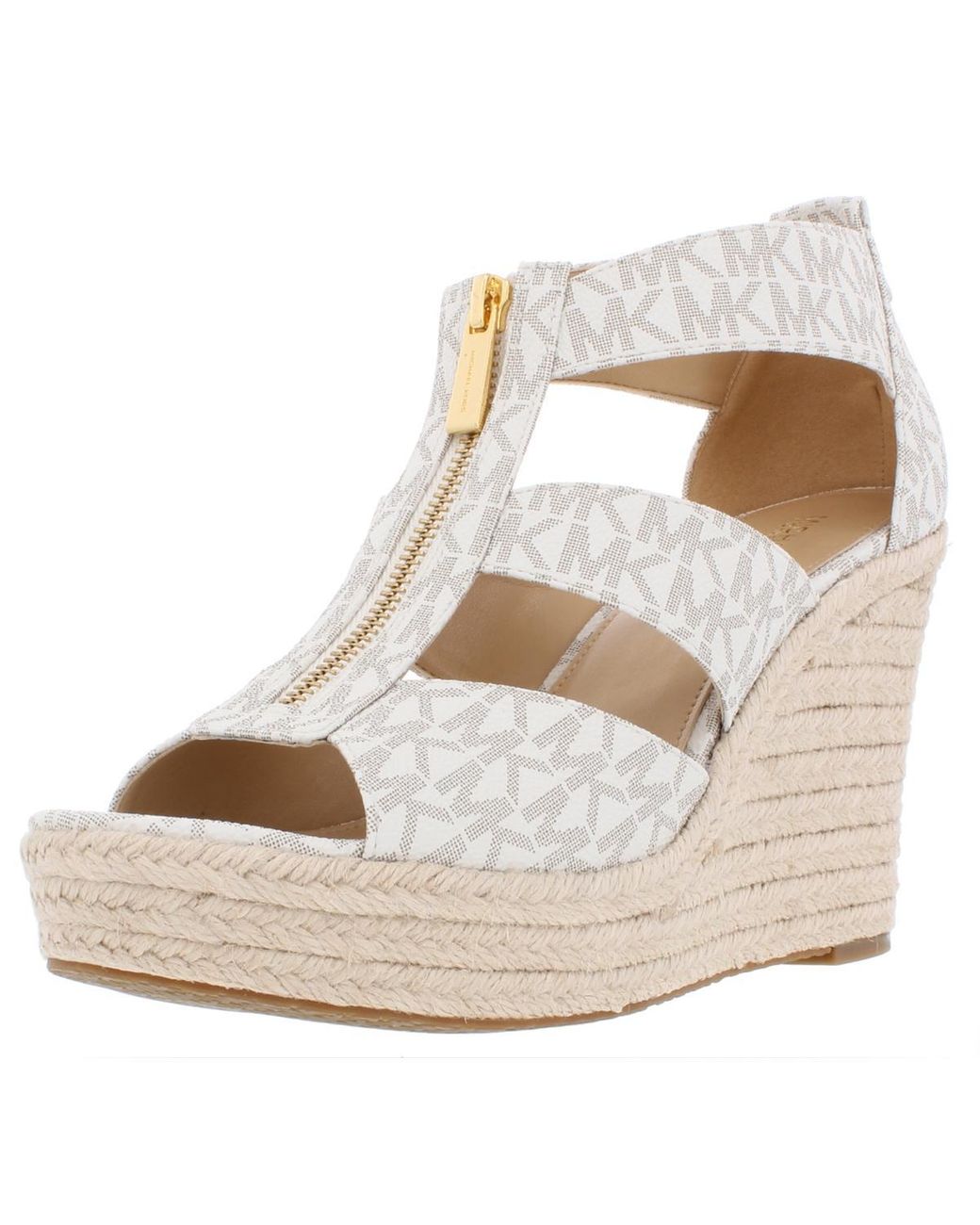 MICHAEL Michael Kors Damita Pvc Mini Mk Logo Wedge Sandals in Metallic ...
