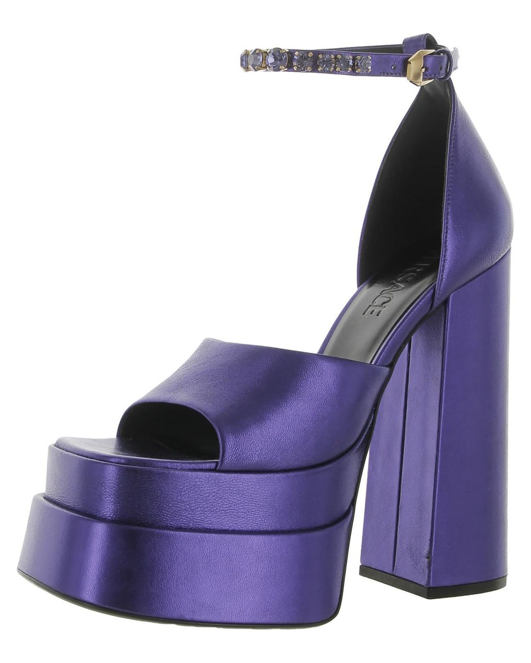 Versace Leather Ankle Strap Platform Heels in Purple | Lyst
