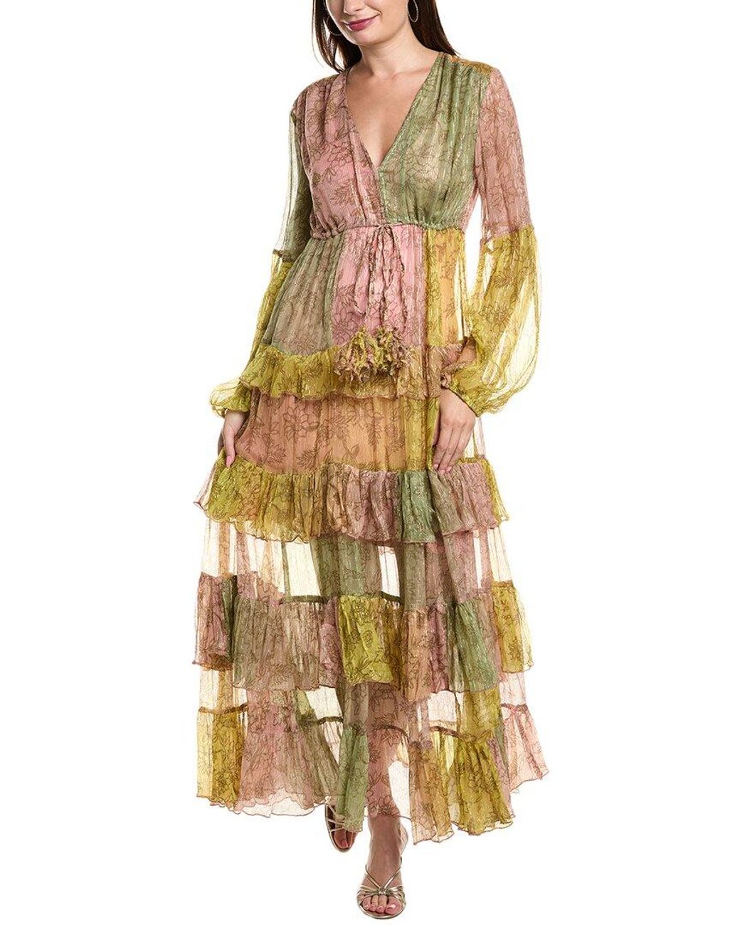 Miss June Tiered Maxi Dress in Metallic | Lyst