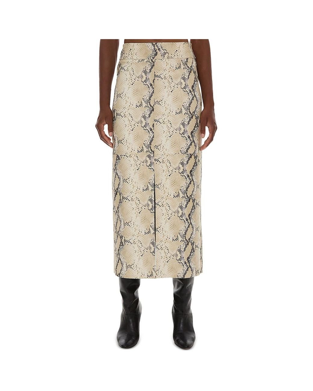 Helmut Lang Python Leather Snake Print Midi Skirt in Natural | Lyst