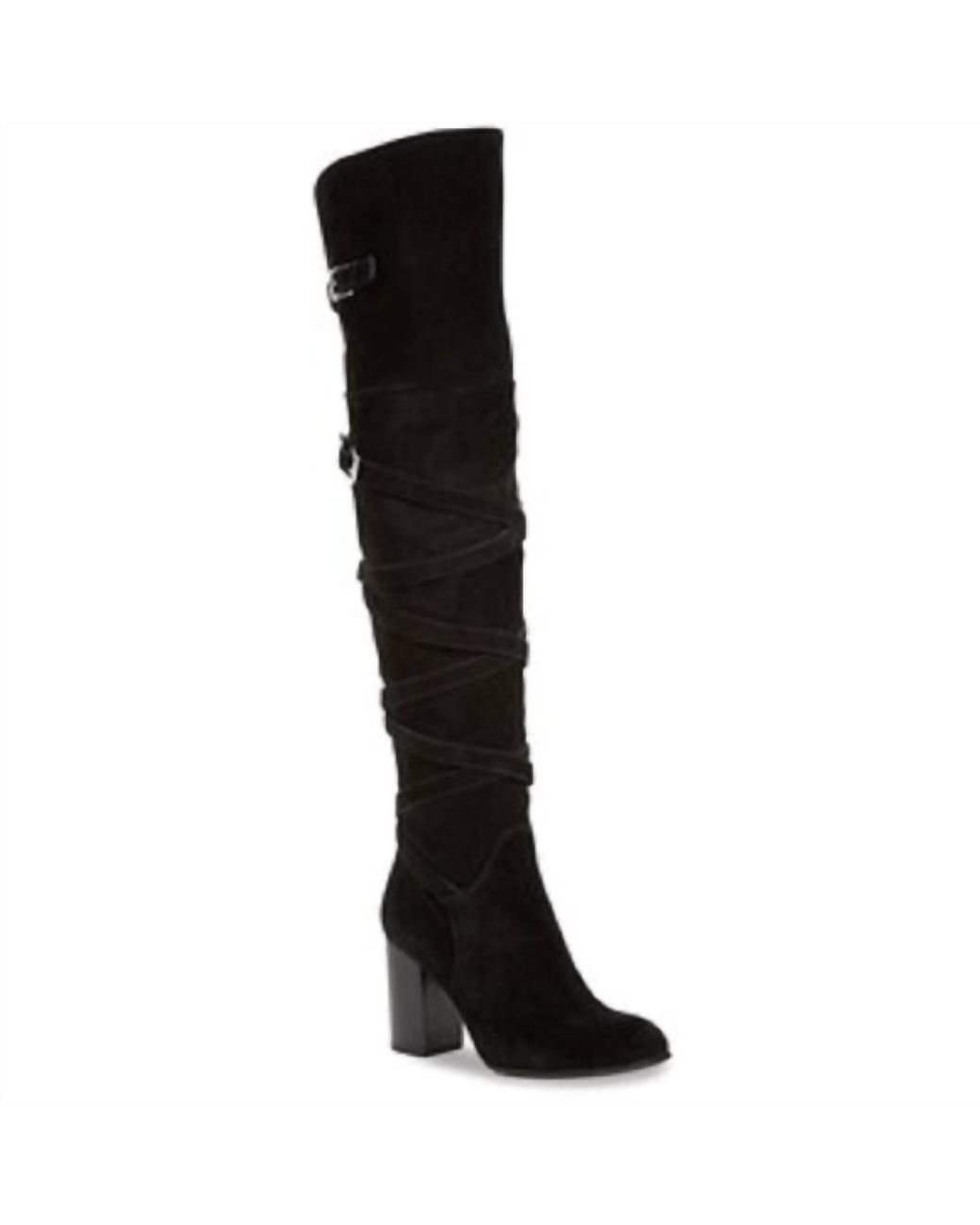 Sam Edelman Belt Strap Suede Over The Knee Boots in Black | Lyst