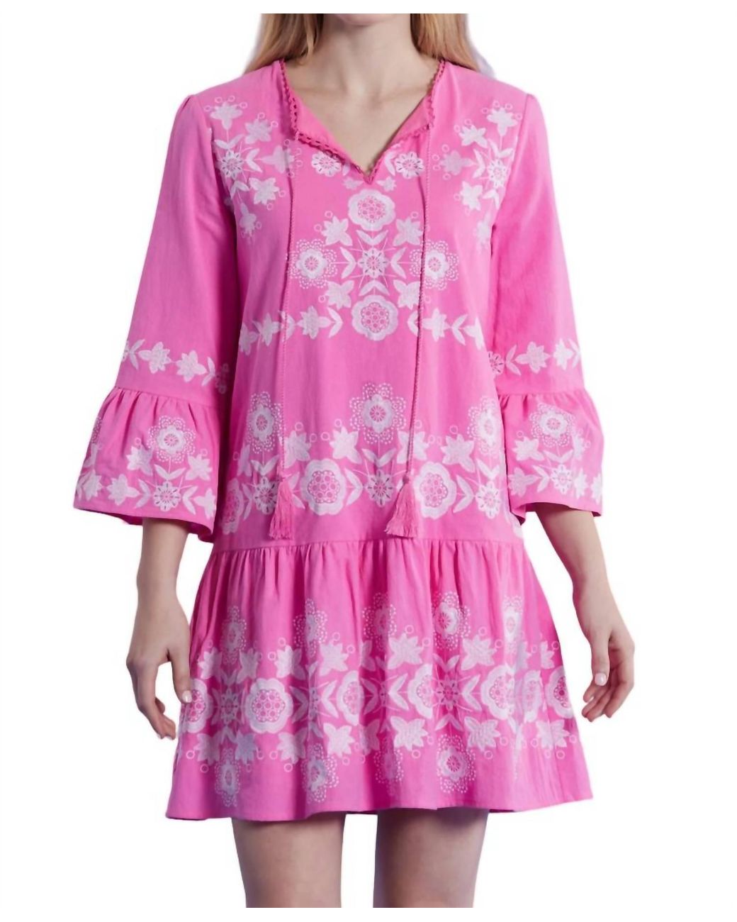 tyler boe Holly Cotton Embroidered Tunic Dress in Pink | Lyst