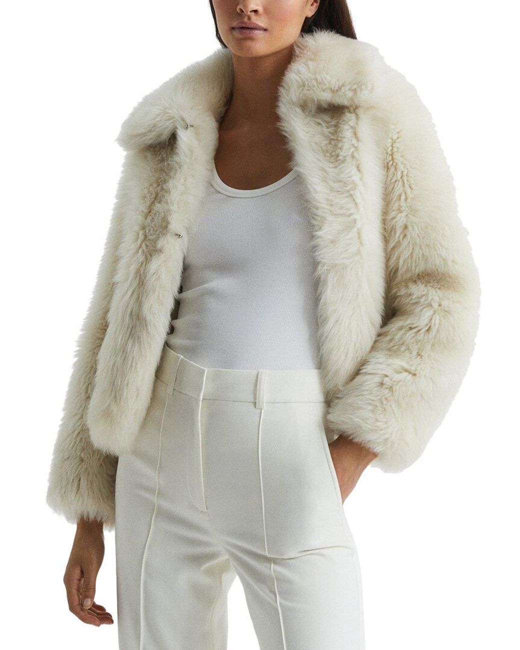 Reiss Caitlin Short Shearling Jacket in Gray | Lyst