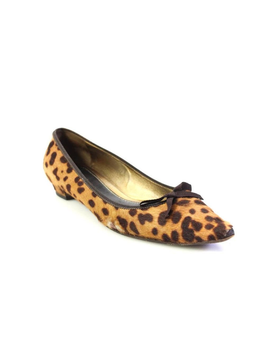 Prada Pointed Toe Leopard Spotted Pony Hair Ballet Flats in Brown | Lyst