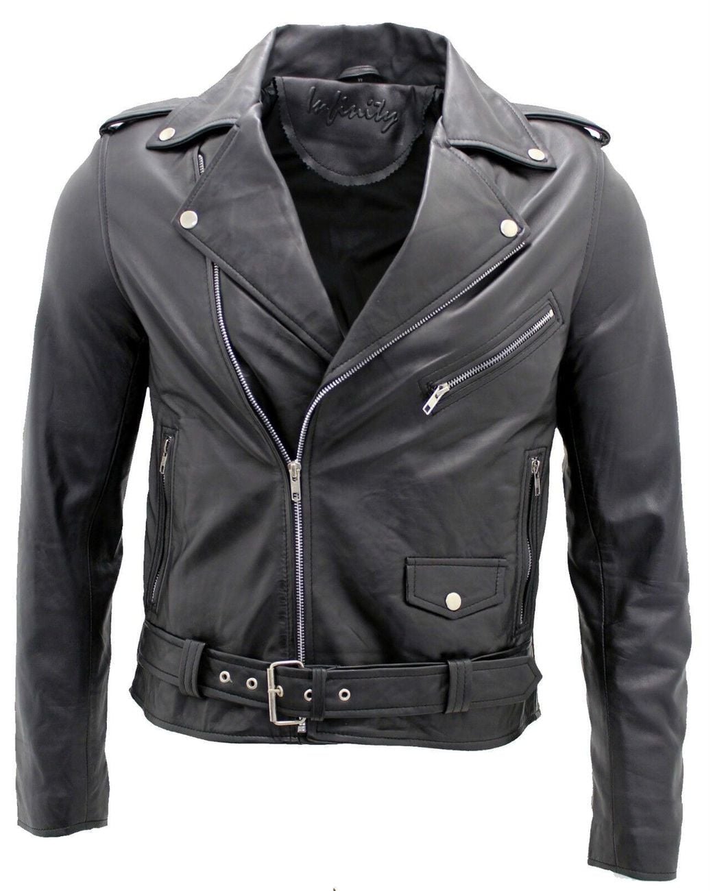 Infinity Leather Classic Brando Leather Biker Jacket-Antalya in Gray ...