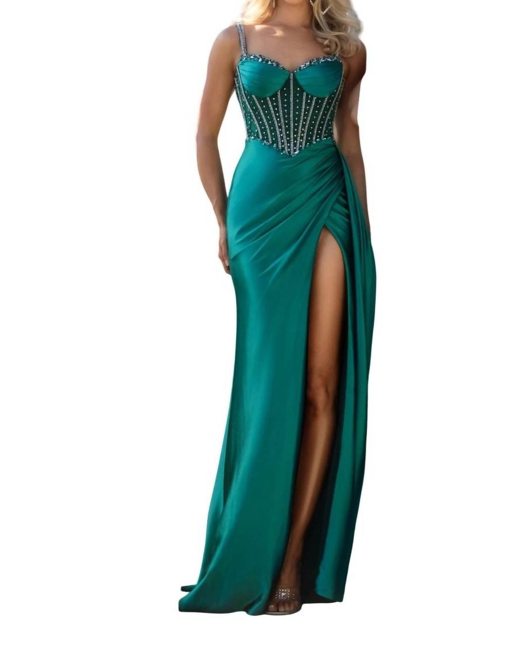 Portia and Scarlett Crystals Embellished Sweetheart Gown in Green | Lyst
