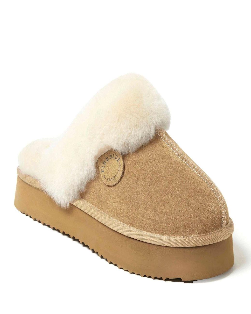 Dearfoams Fireside By Melton Genuine Shearling Platform Scuff Slipper ...