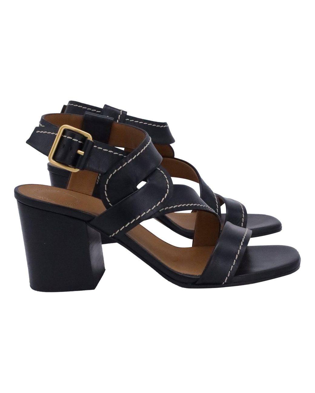 Chloé Chloe Candice Topstitch Block-heel Sandals in Black | Lyst