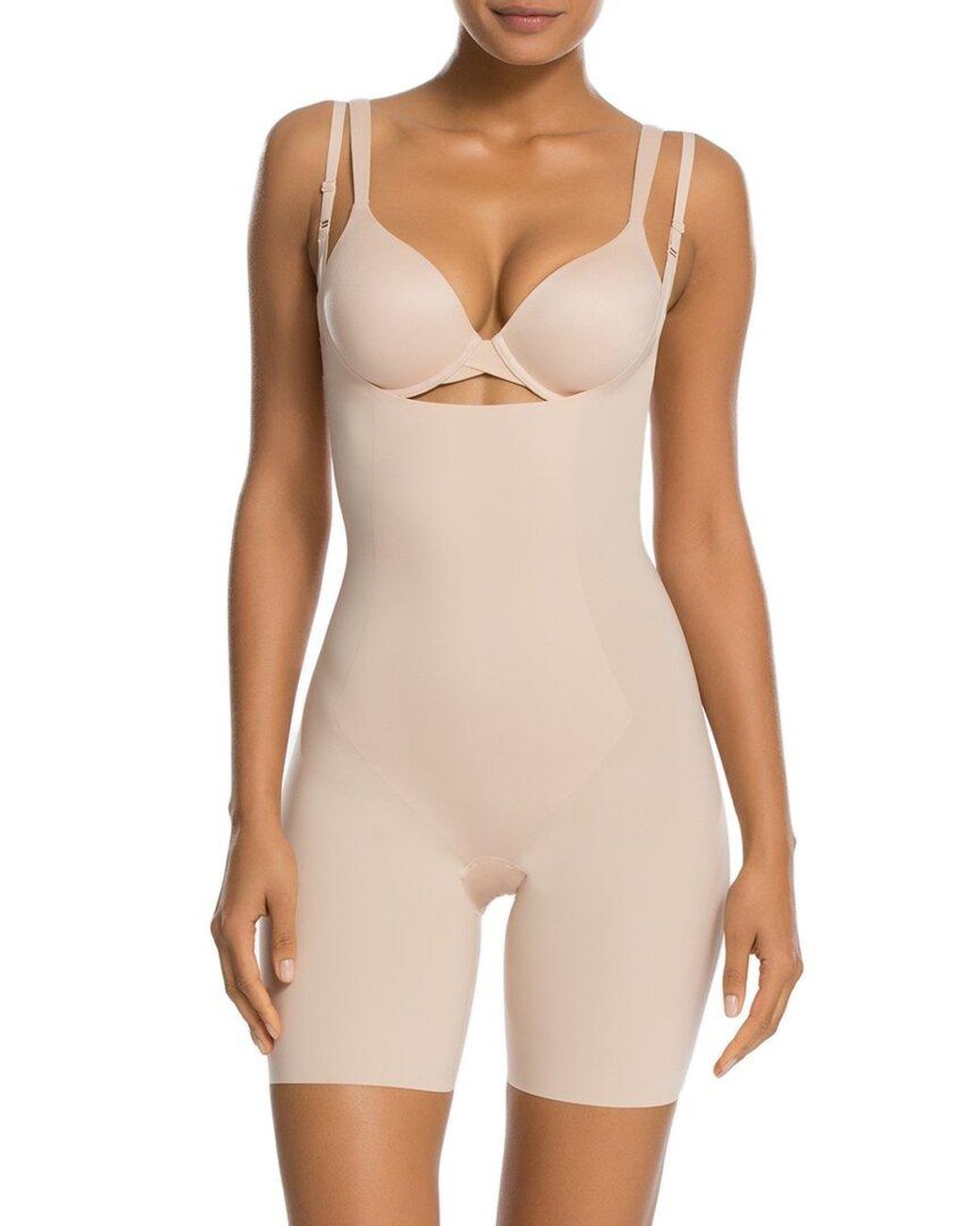 Spanx Open Bust Mid Thigh Bodysuit Shapewear In Natural Lyst