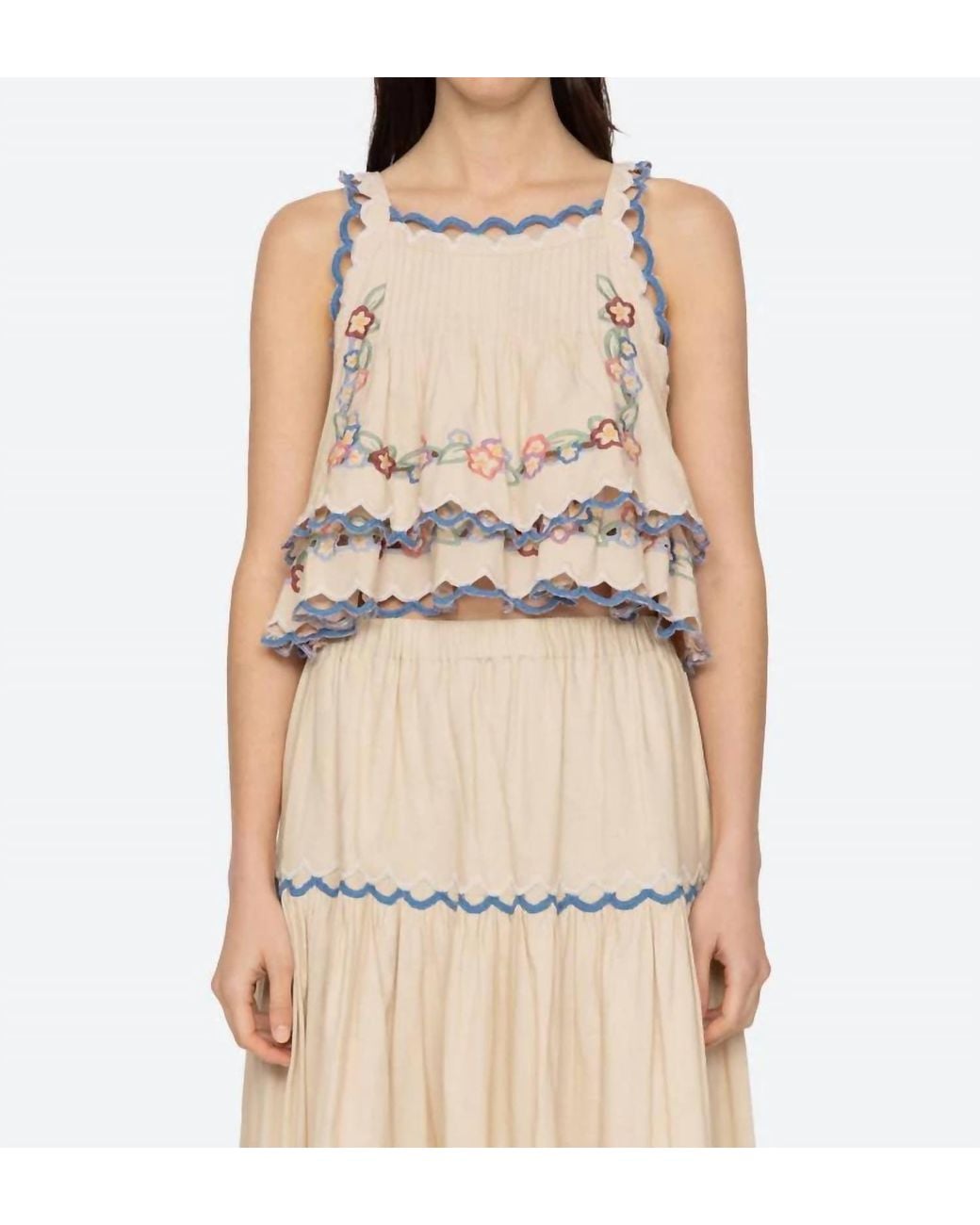 Sea Melinda Floral Embroidery Tank Top in Natural | Lyst