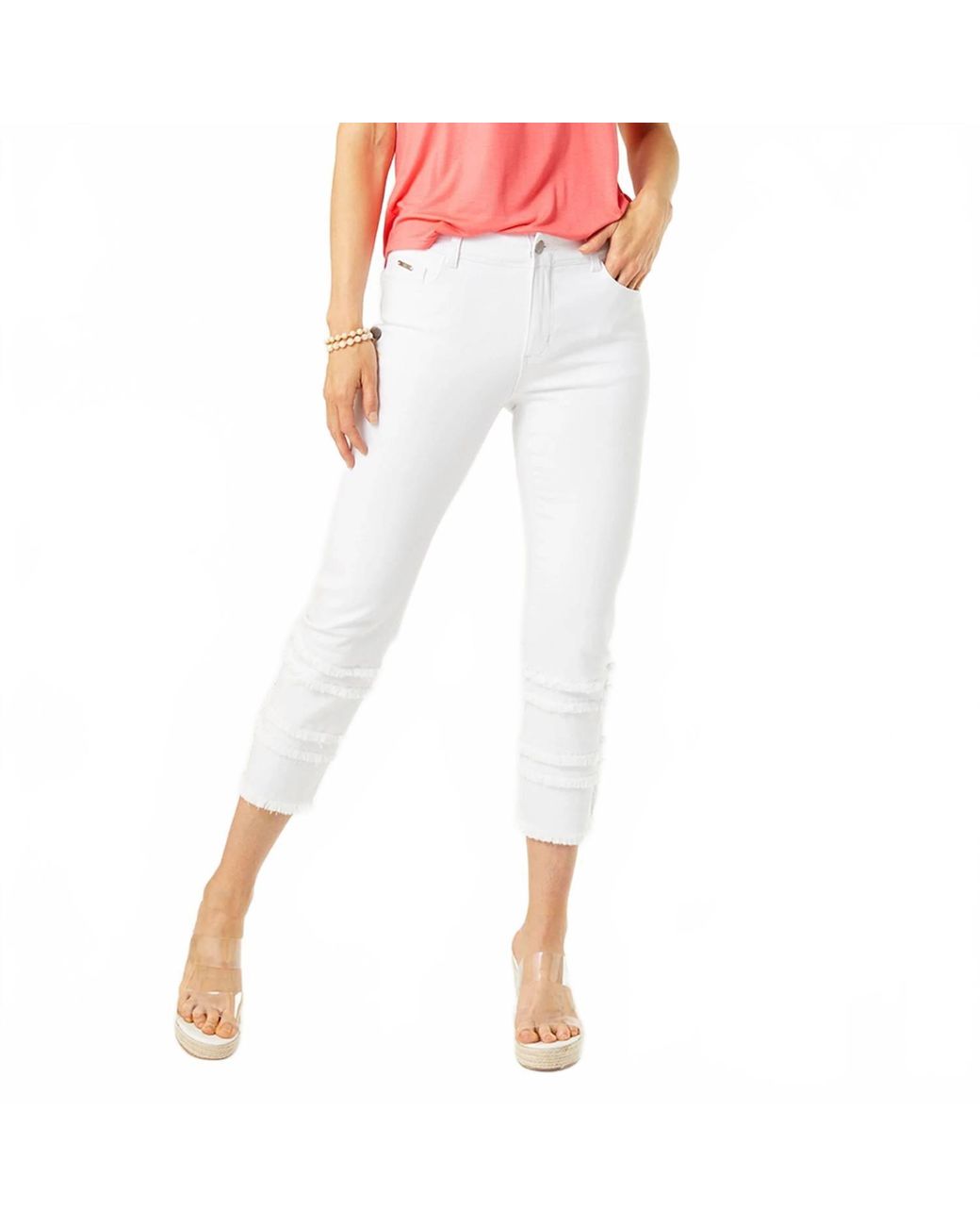 Coco + Carmen Omg Zoey Zip Straight Leg Capri With Tiered Fringe in ...