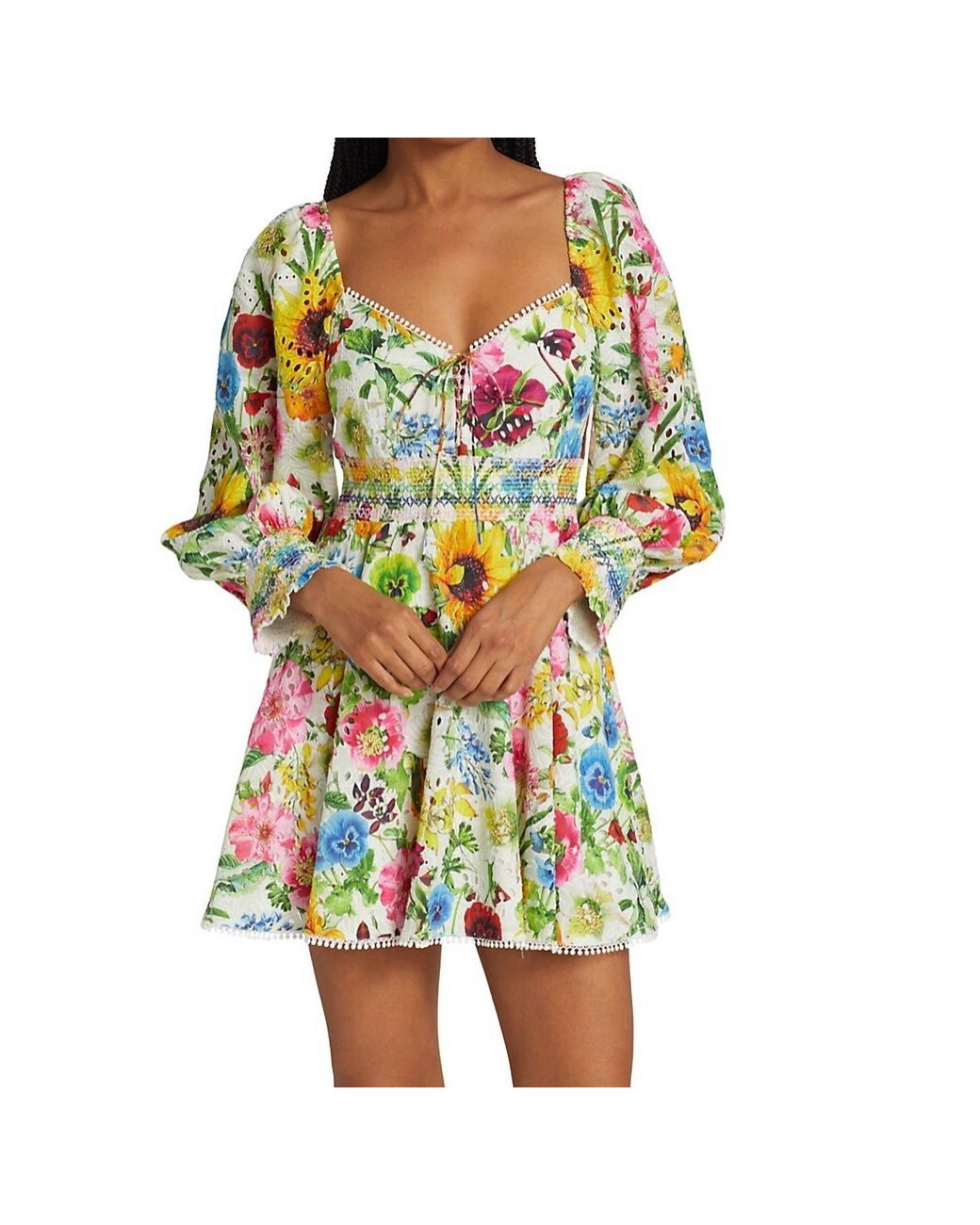 Alice + Olivia Crawford Sweetheart Neckline Long Sleeve Smocked Mini ... Alice + Olivia Crawford Sweetheart Neckline Long Sleeve Smocked Mini ...