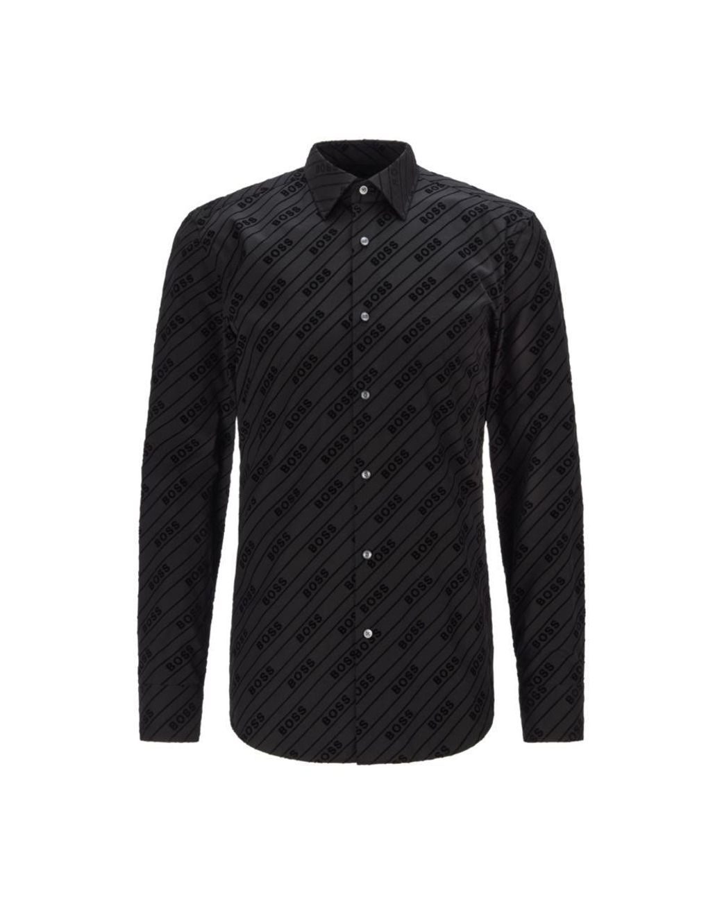 BOSS by HUGO BOSS Hugo - Cotton Slim Fit Shirt With Flock Print Logo ... BOSS by HUGO BOSS Hugo - Cotton Slim Fit Shirt With Flock Print Logo ...