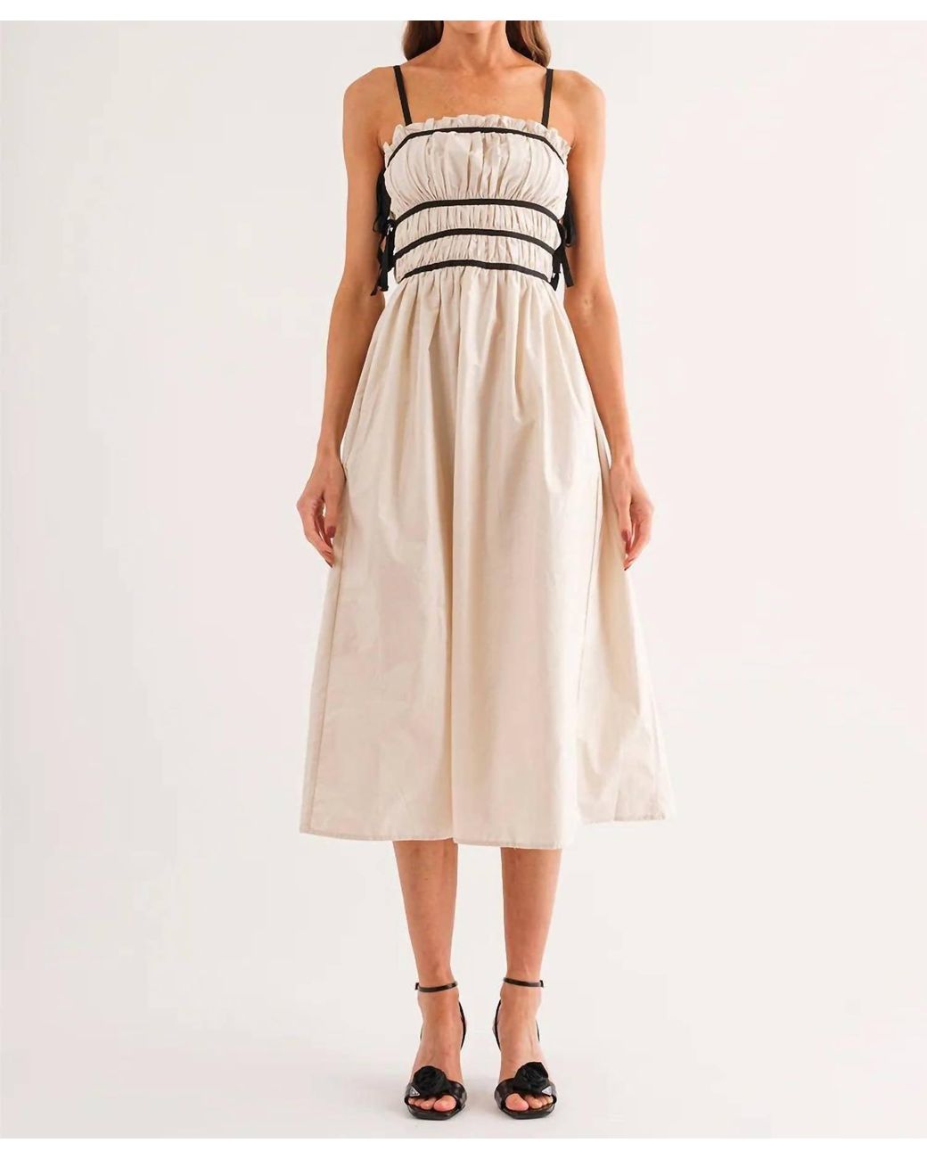 SOFIA The Label Lena Midi Dress With Tie Details in Natural | Lyst