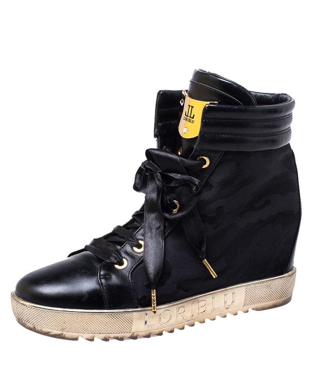 Loriblu Leather And Nylon Lace Up Wedge Sneakers in Blue | Lyst
