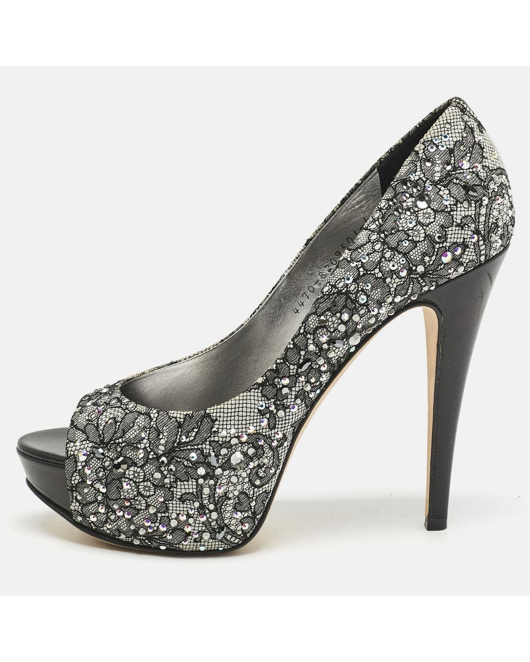 Gina Lace Crystal Embellished Open Toe Platform Pumps in Gray | Lyst