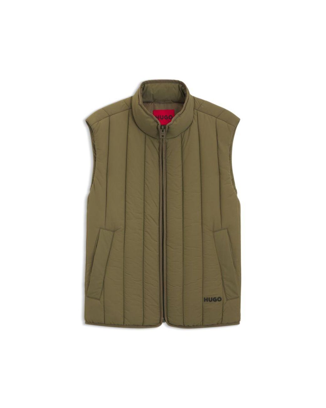 HUGO Lightweight Gilet With Vertical Quilting in Green for Men | Lyst
